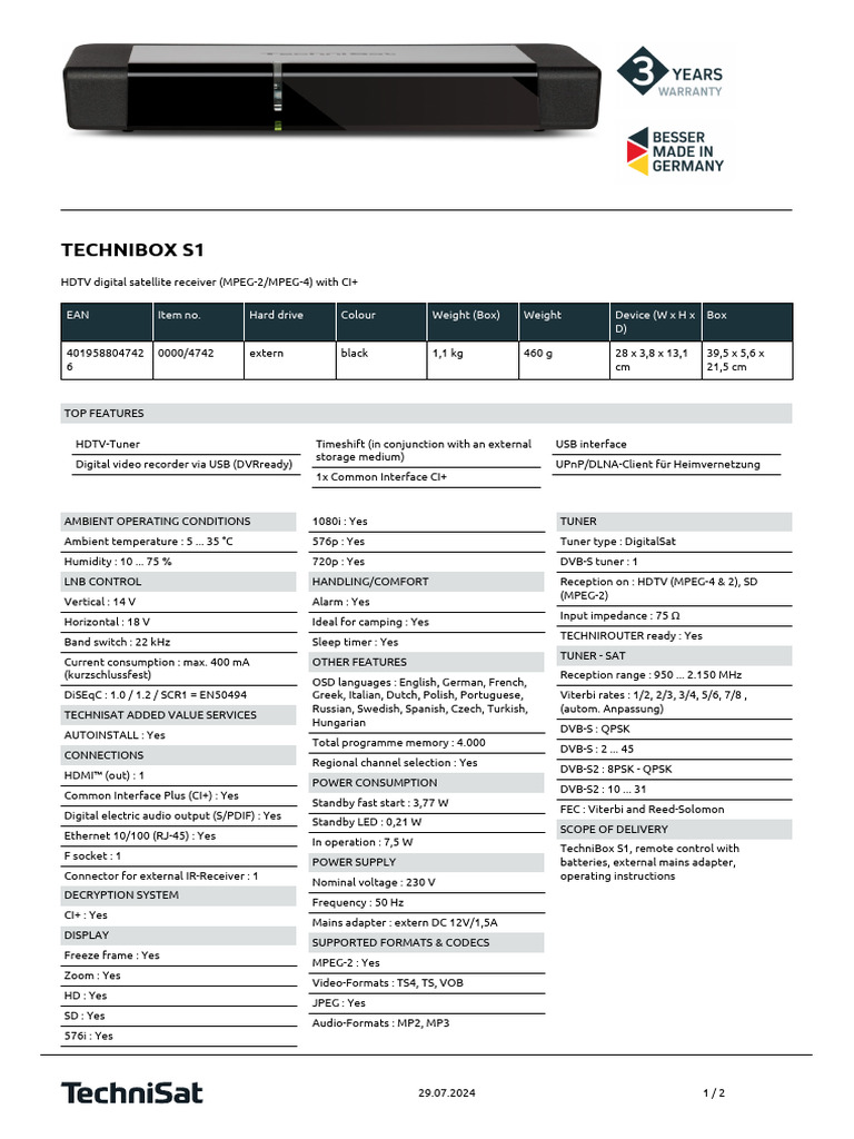 Technical Data Sheet TECHNIBOX S1 | PDF