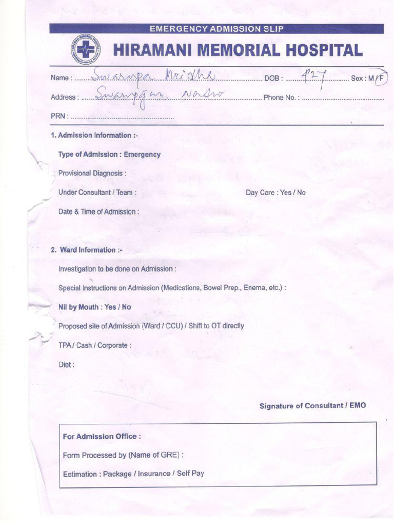 Emergency Admission Slip | PDF