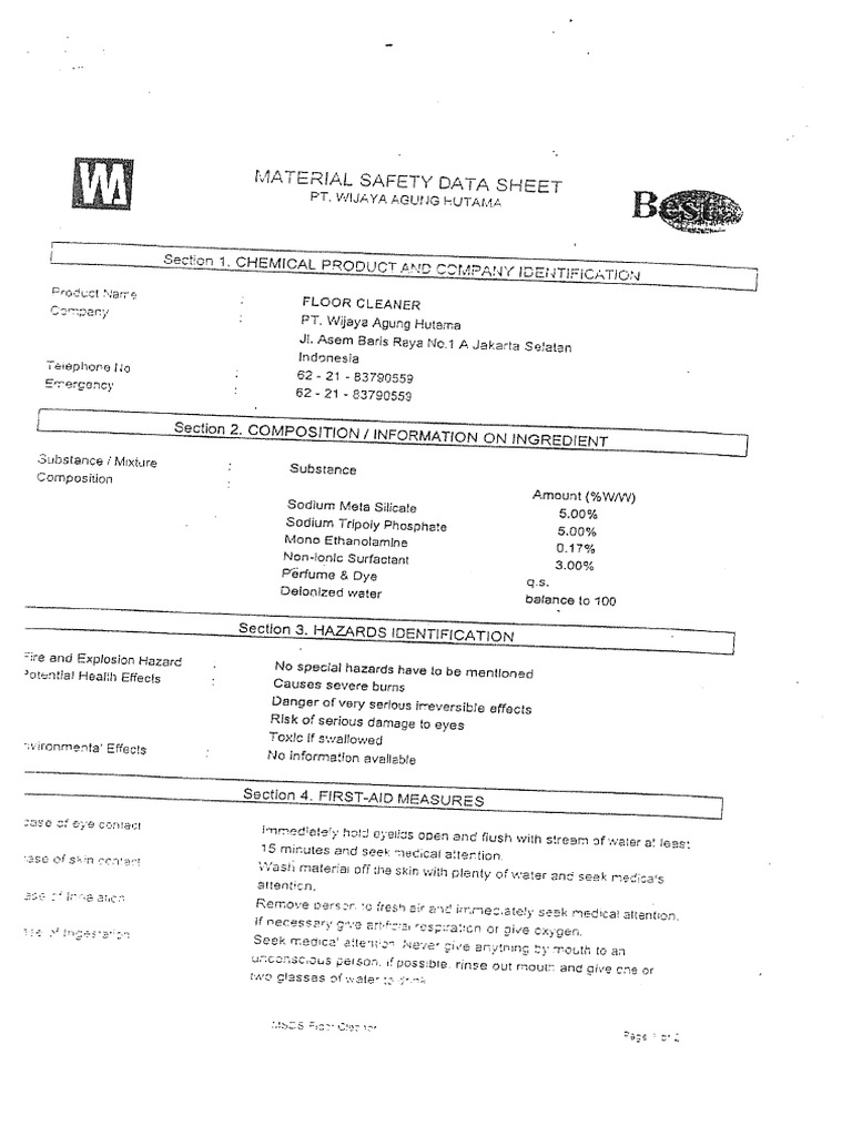 Msds Floor Cleaner | PDF