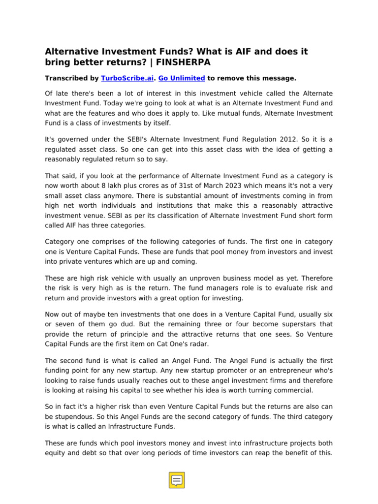 Alternative Investment Funds Transcript | PDF | Investing | Business