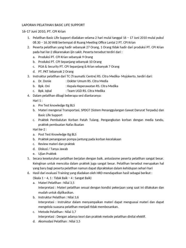 Laporan Pelatihan Basic Life Support | PDF