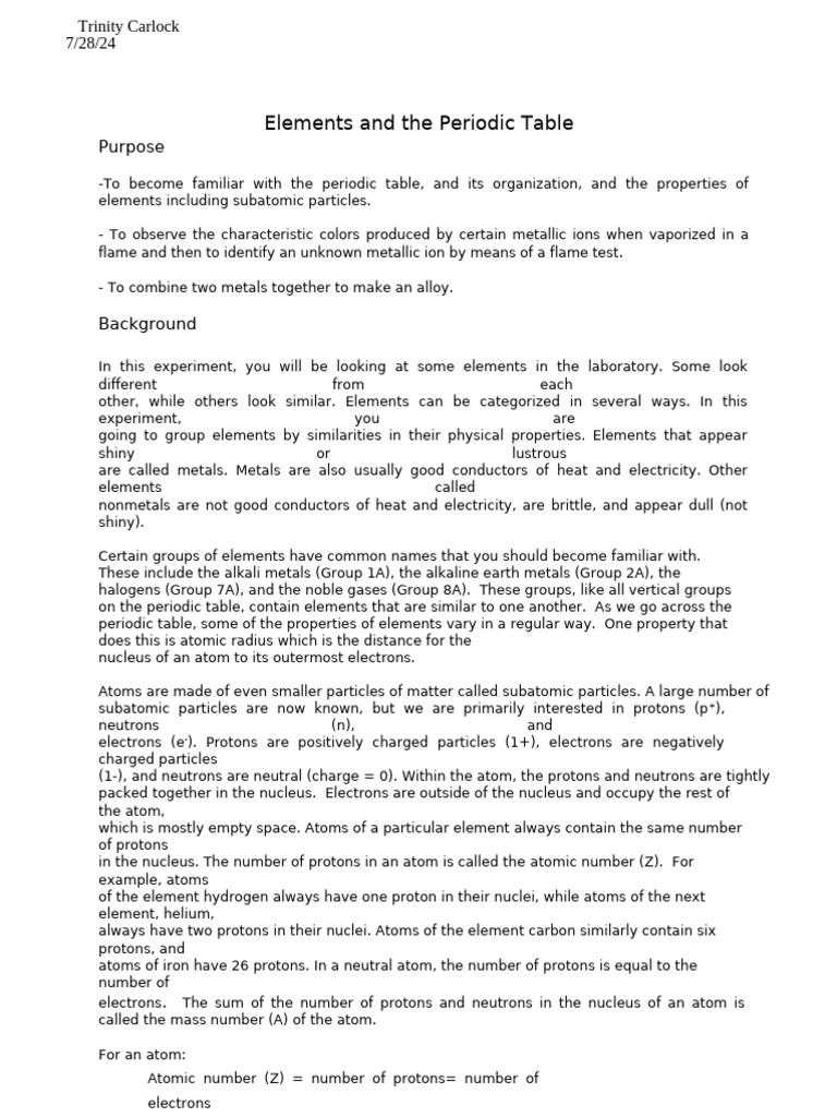 Periodic Table Lab | PDF