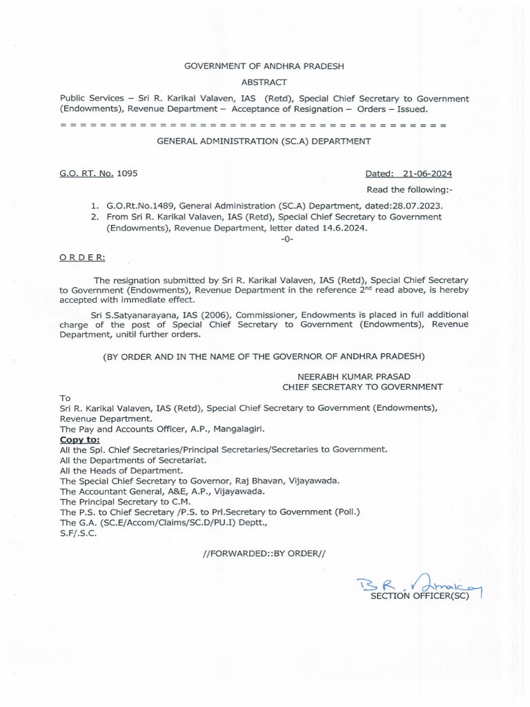 G O RT No 1095 Dated 21 06 2024 - Sri R Karikal Valaven IAS Retd ...