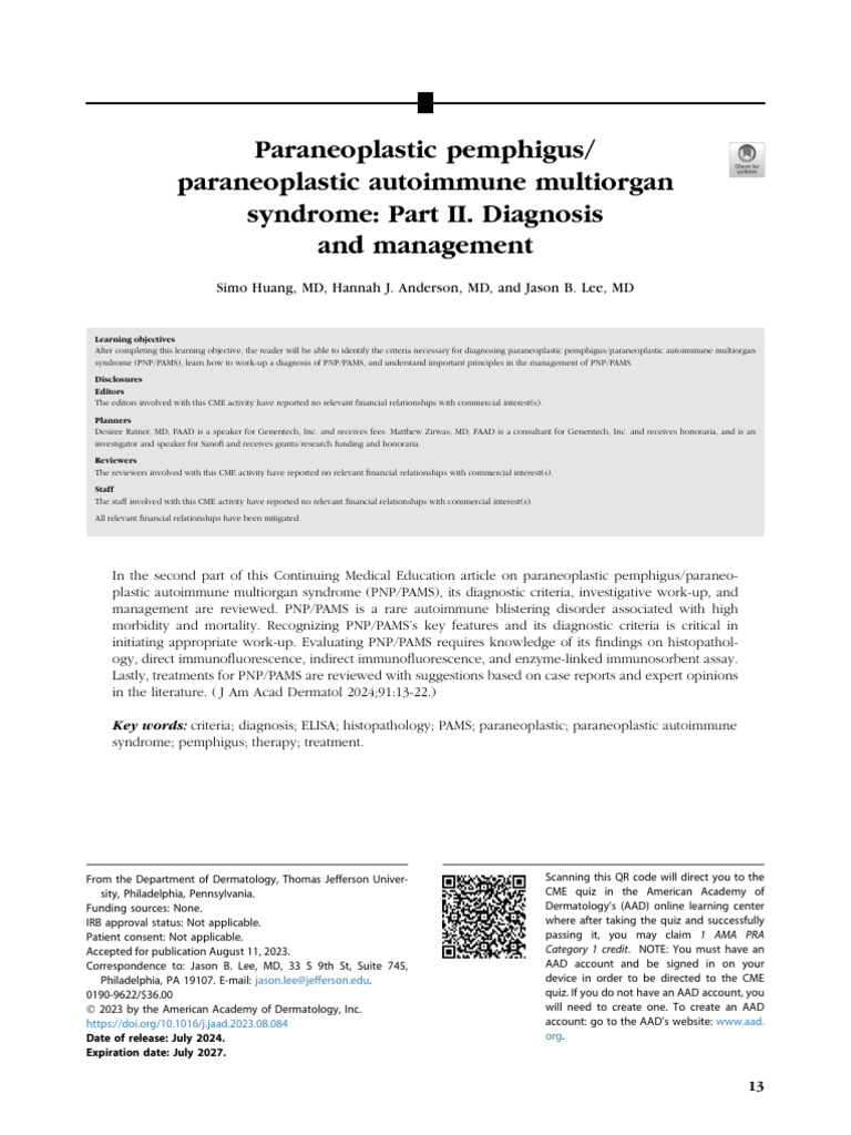 Paraneoplastic Pemphigus Paraneoplastic Autoimmune | PDF