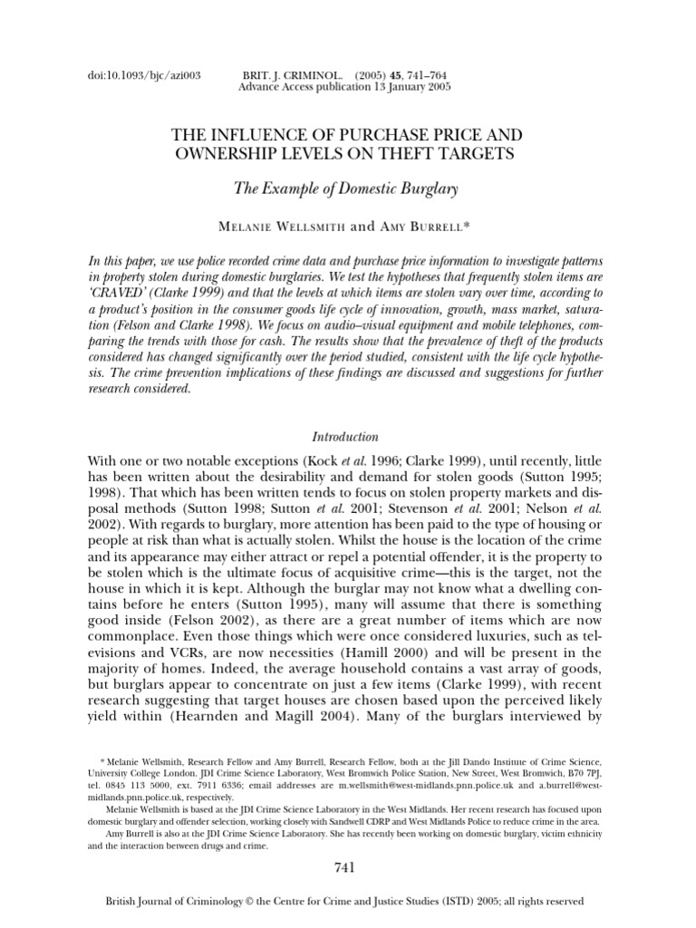 The Influence of Purchase Price and Ownership Levels On Theft Targets ...