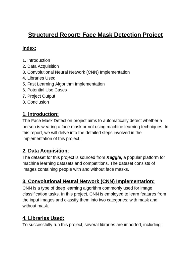 Structured Report - Face Mask Detection Project | PDF