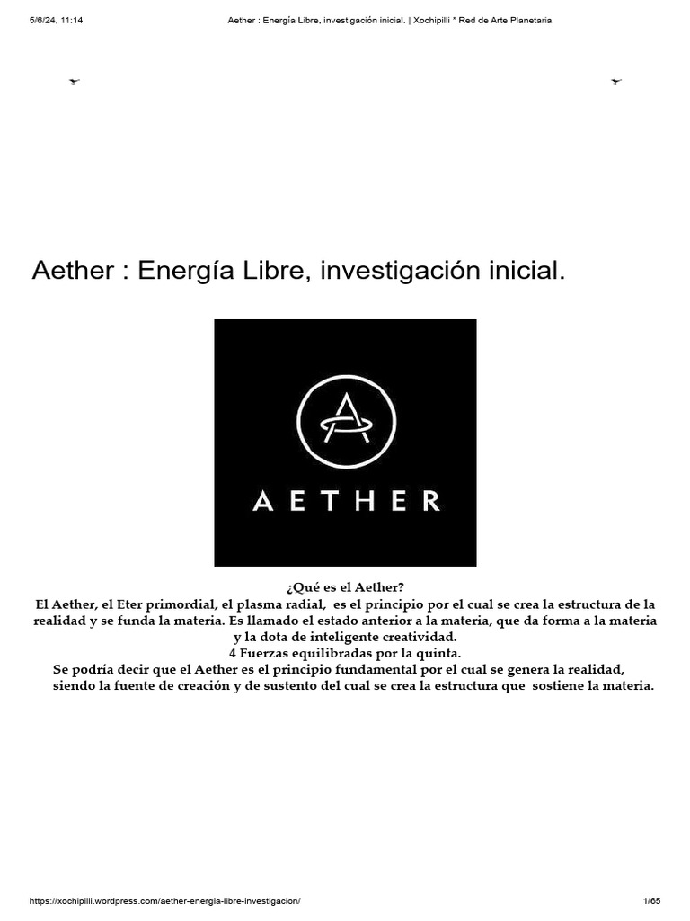 Aether - Energía Libre, Investigación Inicial. - Xochipilli - Red de Arte Planetaria | PDF