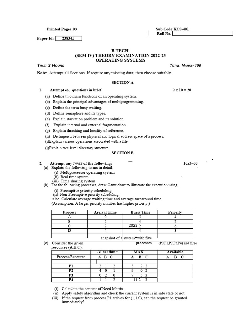 Operating Systems Kcs 401 2023 | PDF | Scheduling (Computing) | Computers