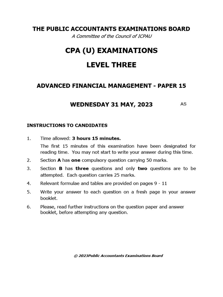 CPA Paper 15 Advanced Financial Management May 2023 | PDF