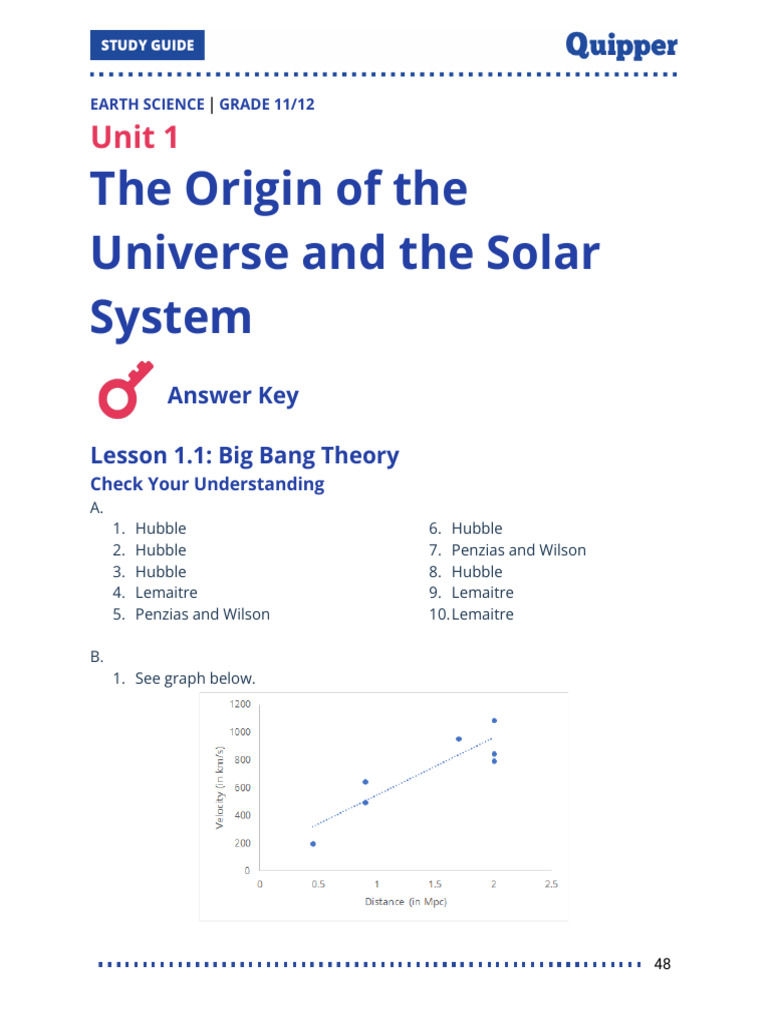 Earth Science SHS Unit 1 The Origin of The Universe and The Solar System (Answer Key) | PDF ...