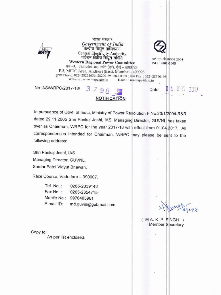 Notification WRPC Chairman17 18 | PDF