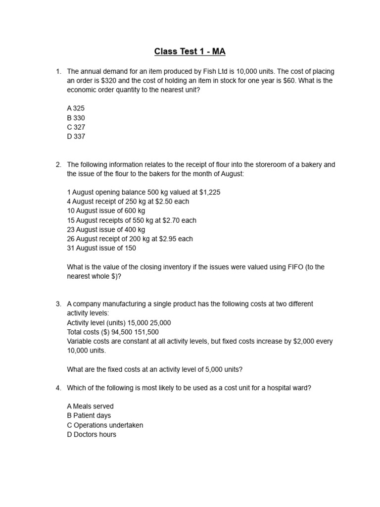 Management Accounting Test | PDF | Inventory | Economics