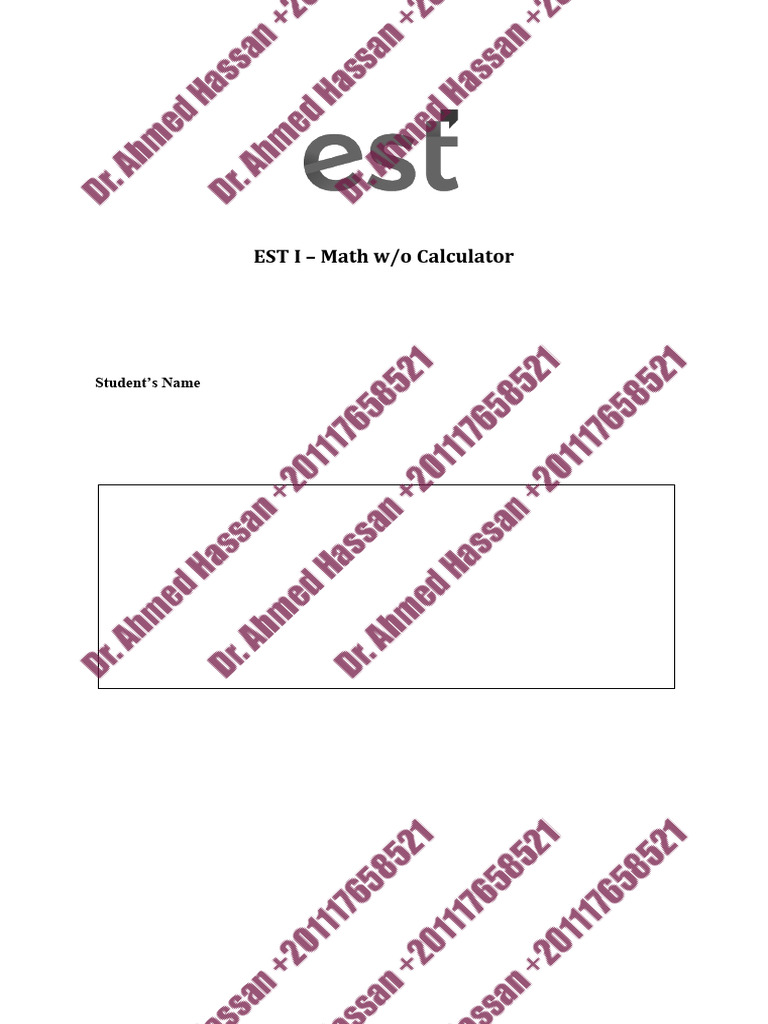 EST I Math No Calc May 2023 Round - 2024 | PDF