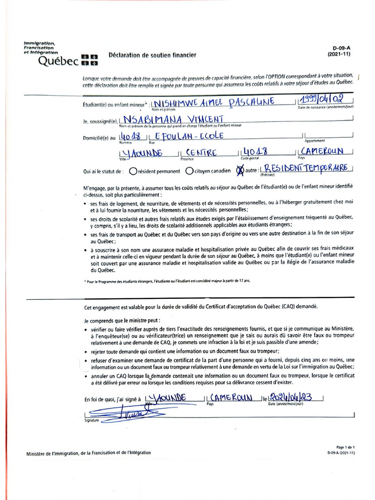 Déclaration Soutien Financier | PDF