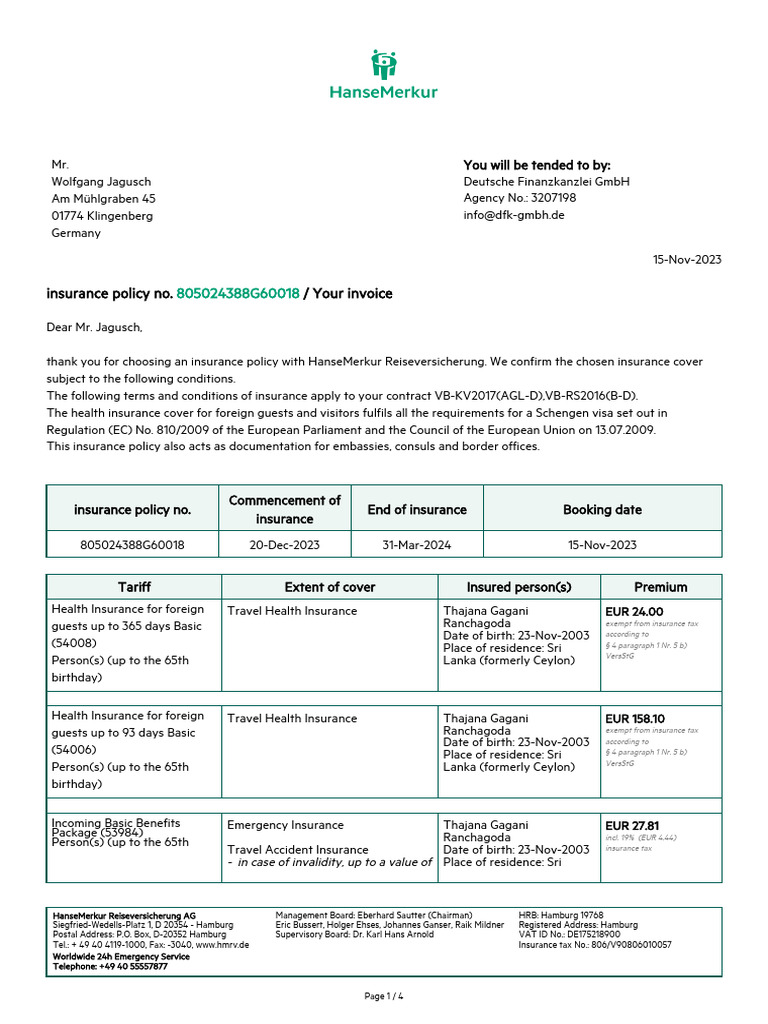 Invoice - Insurance Policy Gagani | PDF
