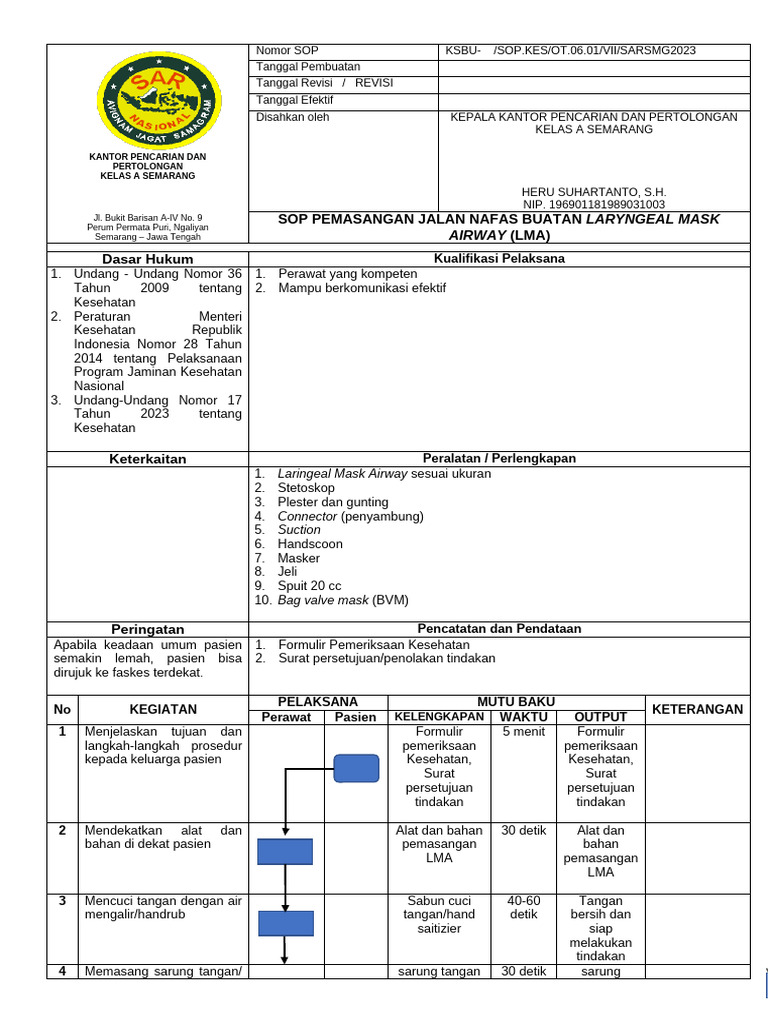 Sop Pemasangan Jalan Nafas Buatan Laryngeal Mask Airway (Lma) | PDF