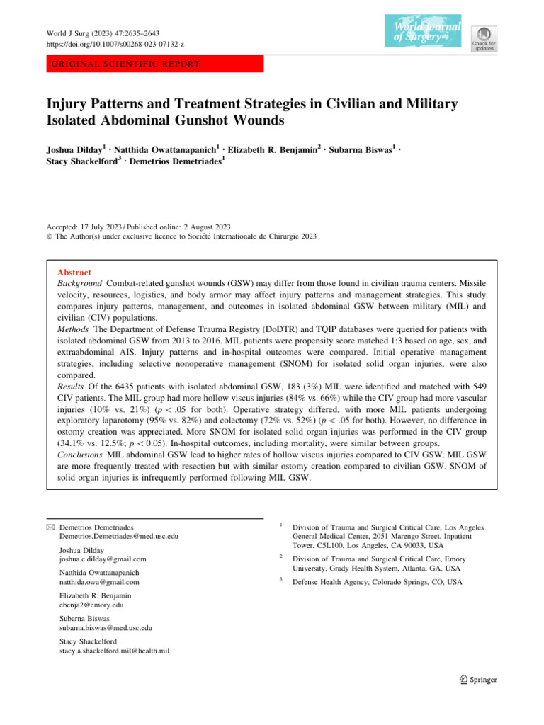 Injury Patterns and Treatment Strategies in Civilian and Military ...