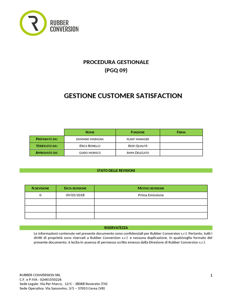 PGQ 09 Procedura Gestionale Customer Satisfaction | PDF