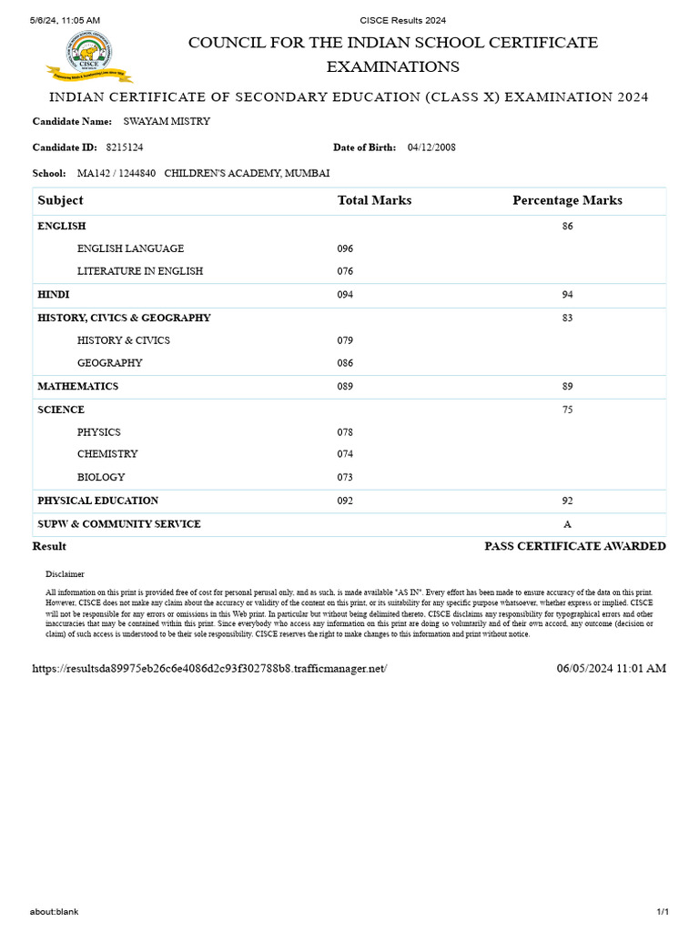 CISCE Results 2024 | PDF