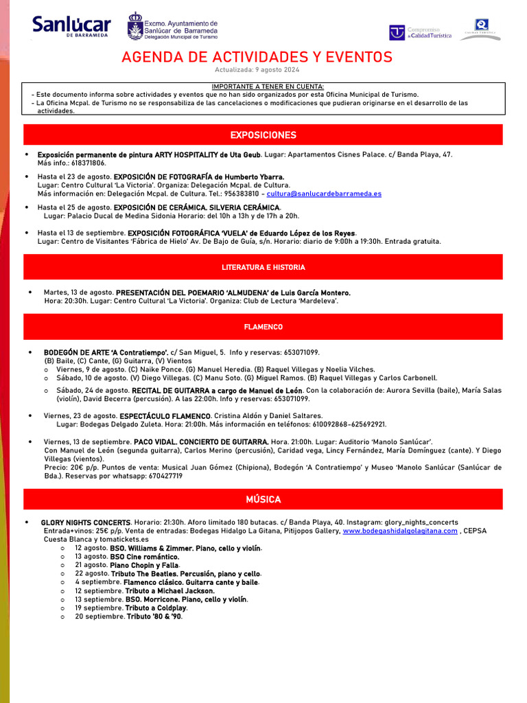 Agenda de Actividades y Eventos Actualizada 9 Agosto 2024 | PDF