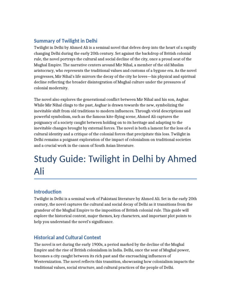 Twilight in Delhi Study Guide With Refined Summary | PDF | Mughal ...
