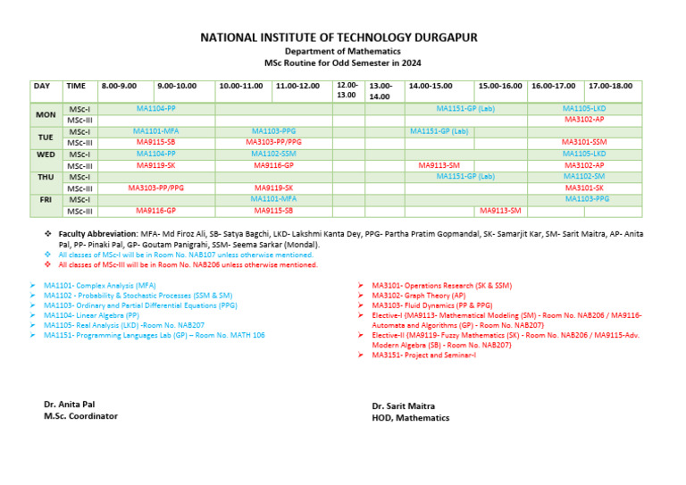 MSC - Routine - 2024 - 25 Odd Sem-1 | PDF