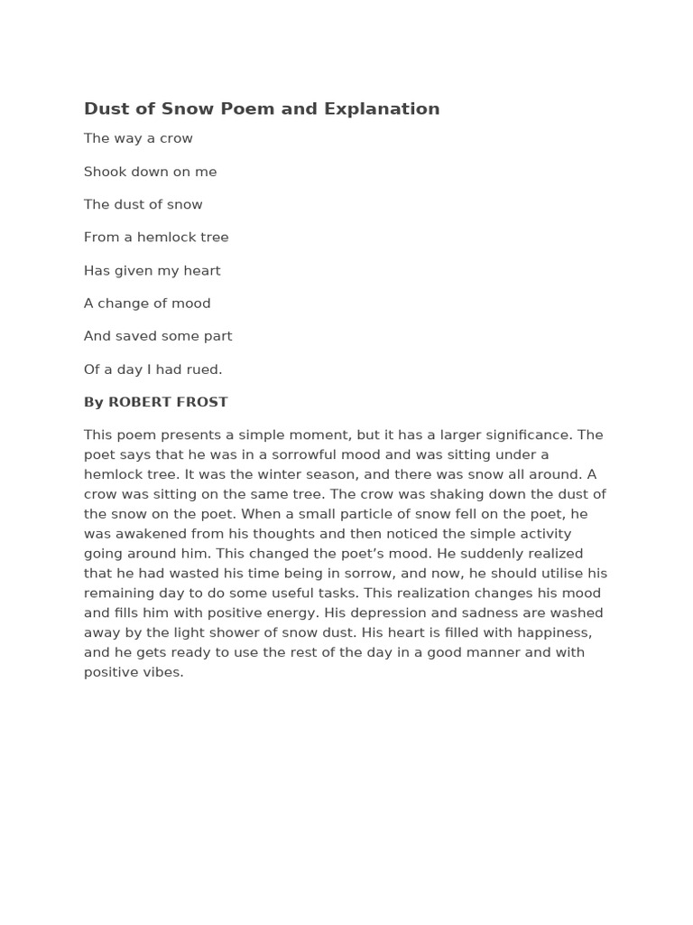 Dust of Snow Poem and Explanation | PDF