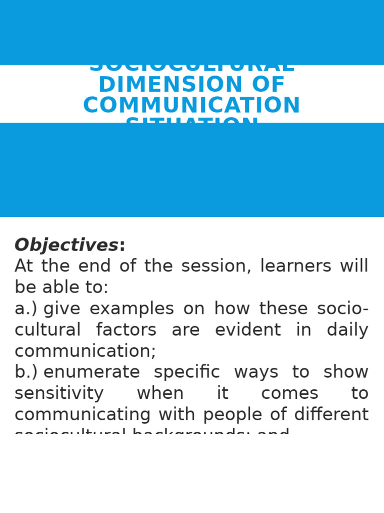 Sociocultural Dimension of Communication Situation CF | PDF