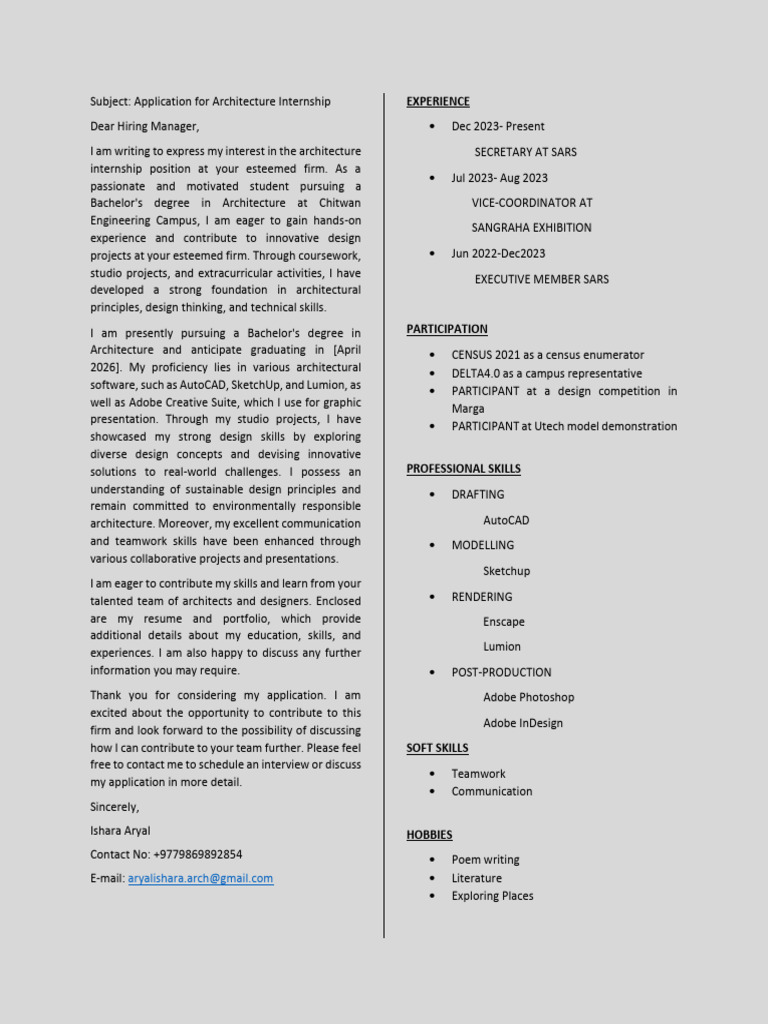 Ishara Aryal Cover Letter | PDF
