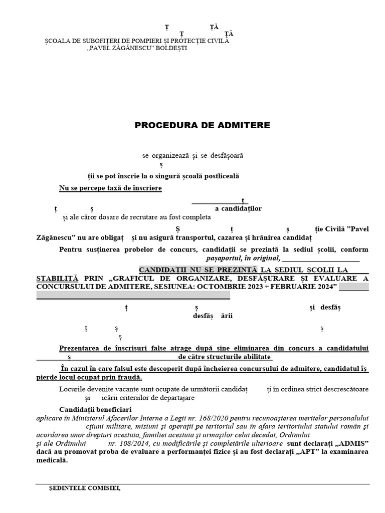 Procedura Admitere Dec 2023 | PDF