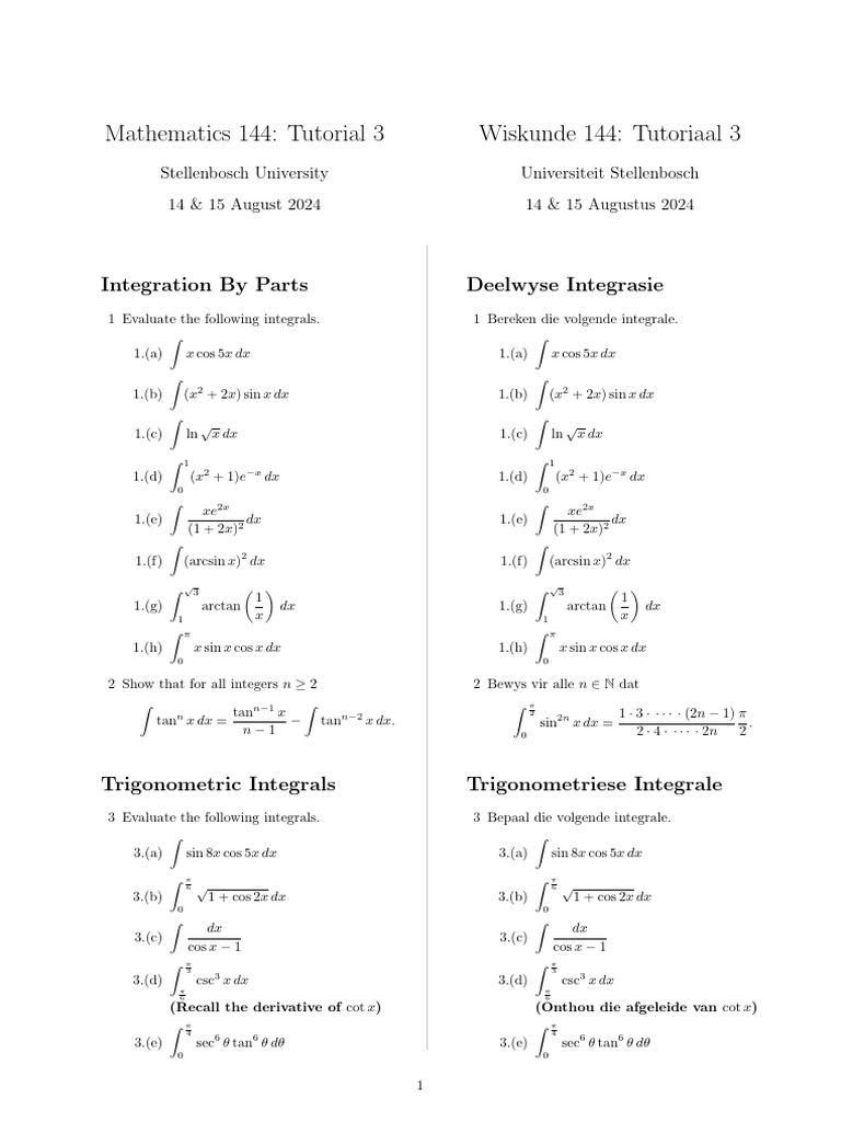 Maths 144 Tutorial 3 | PDF | Real Analysis | Trigonometric Functions