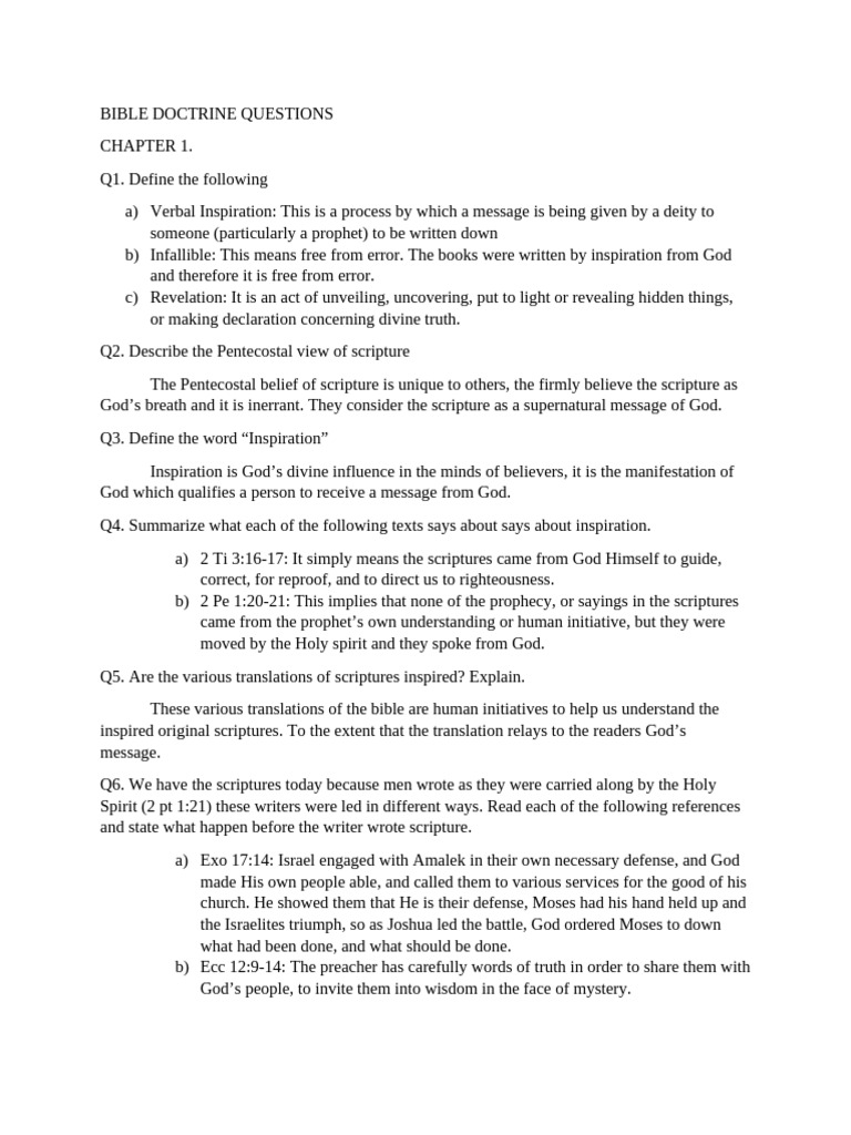 Bible Doctrine Questions 2 | PDF | Baptism | Baptism With The Holy Spirit