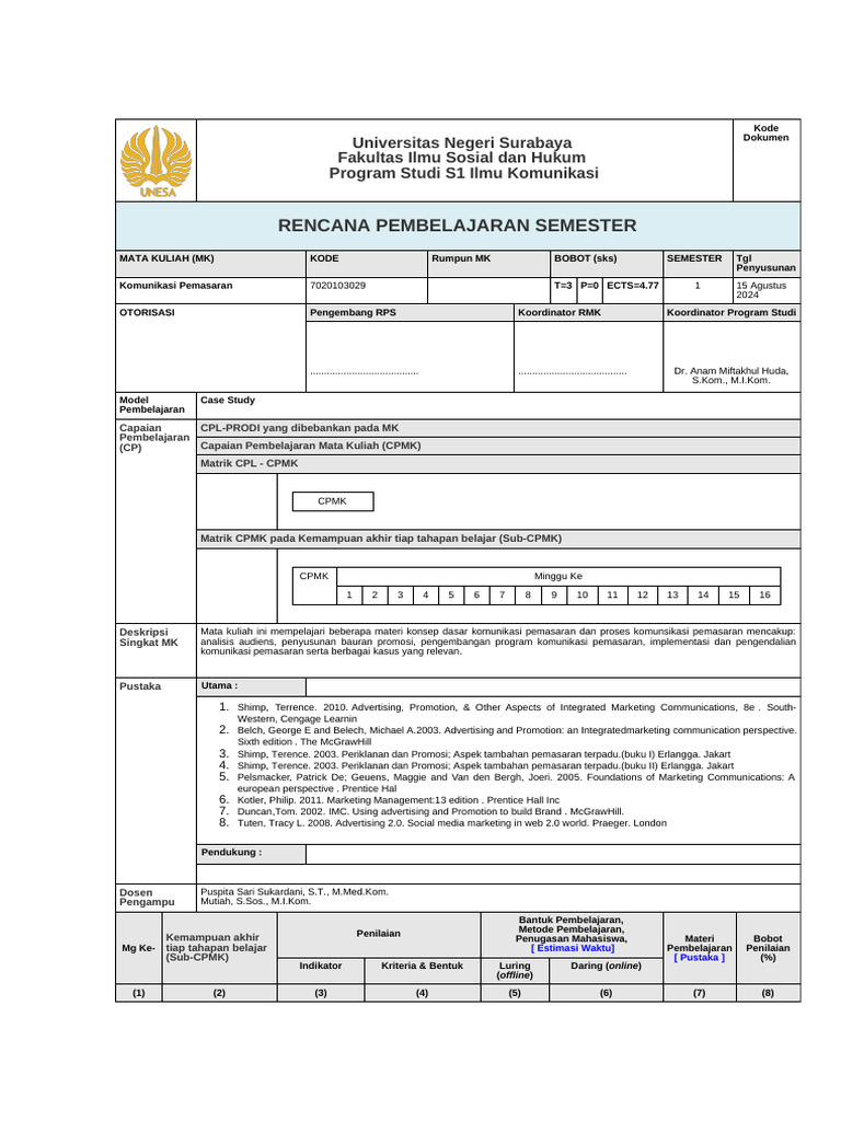 RPS Komunikasi Pemasaran | PDF