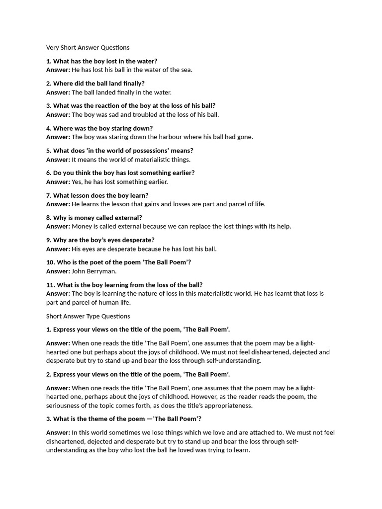 Ball Poem Extra Q | PDF