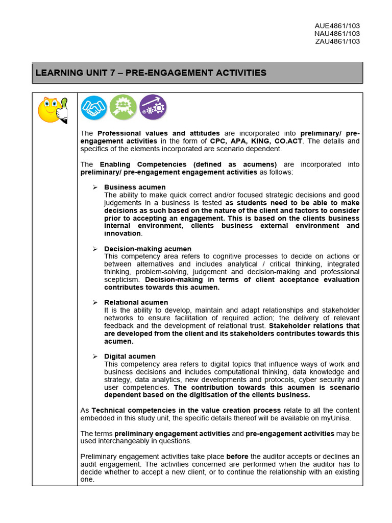 Learning Unit 7 - Pre-Engagement Activities (AMENDED) | PDF