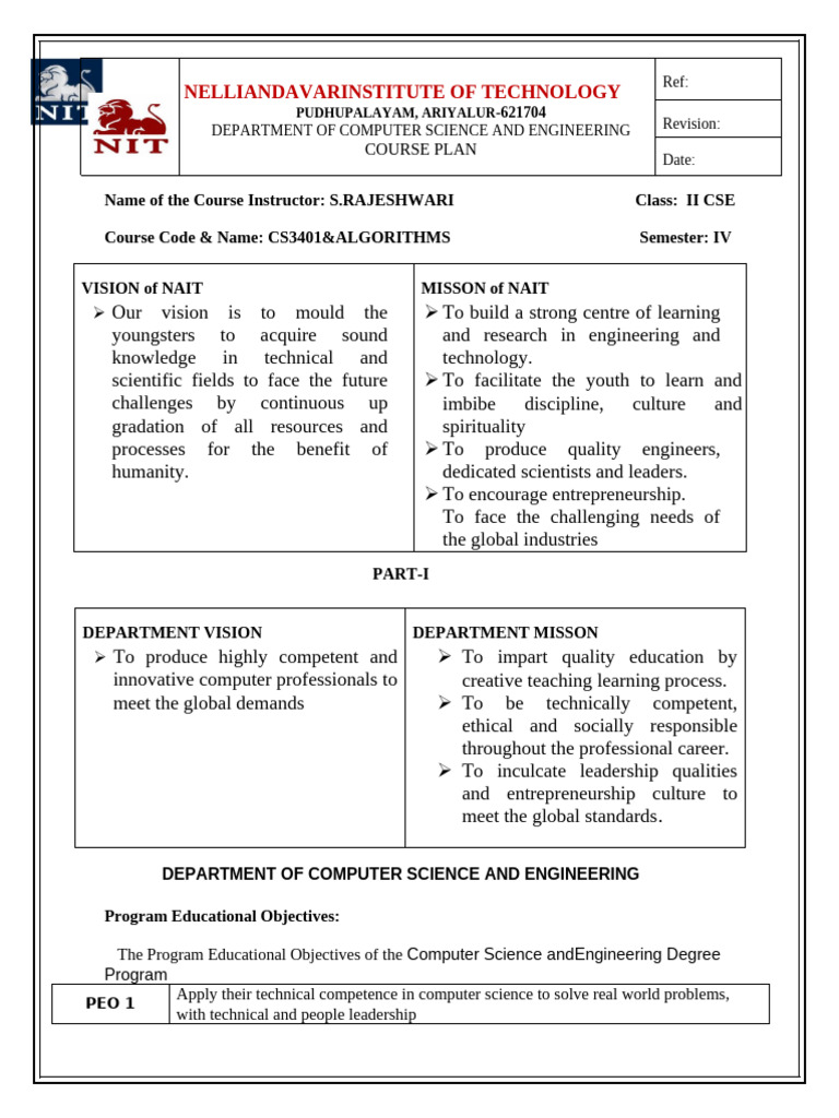 CS3401 Allgorithmscourse Plan | PDF | Engineering | Business