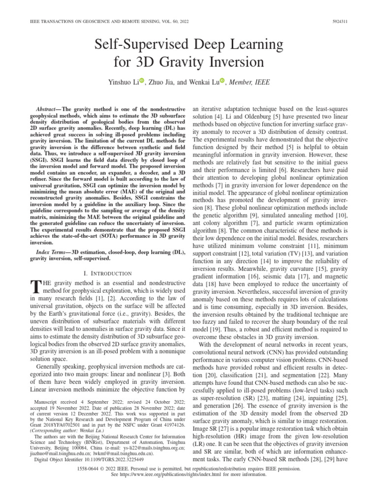 Self-Supervised Deep Learning For 3D Gravity Inversion | PDF