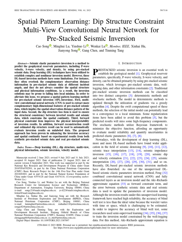 Spatial Pattern Learning Dip Structure Constraint Multi-View ... Spatial Pattern Learning Dip Structure Constraint Multi-View ...