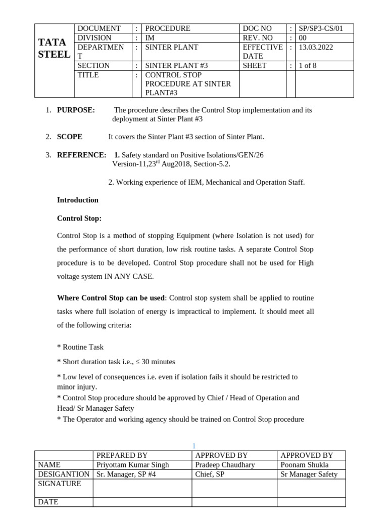 Control Stop Procedure at SP3 | PDF