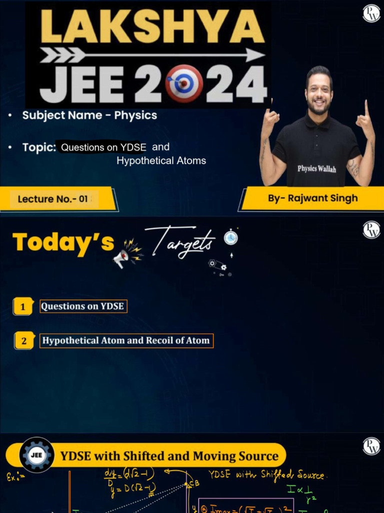 Questions On YDSE & Hypothetical Atoms 01 - Class Notes - Lakshya JEE ...