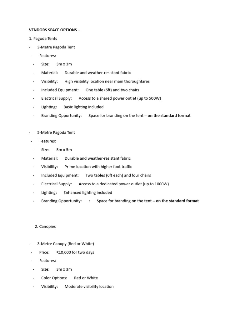 Vendors Space Options | PDF