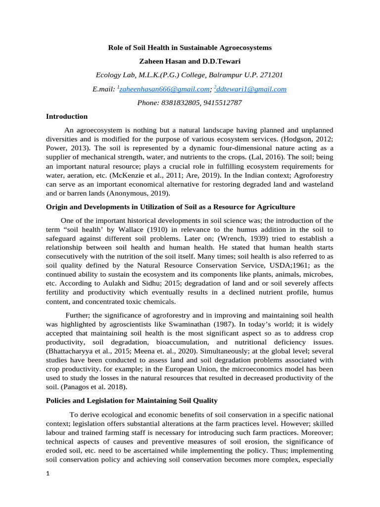 Role of Soil Health in Sustainable Agroecosystems | PDF | Soil ...