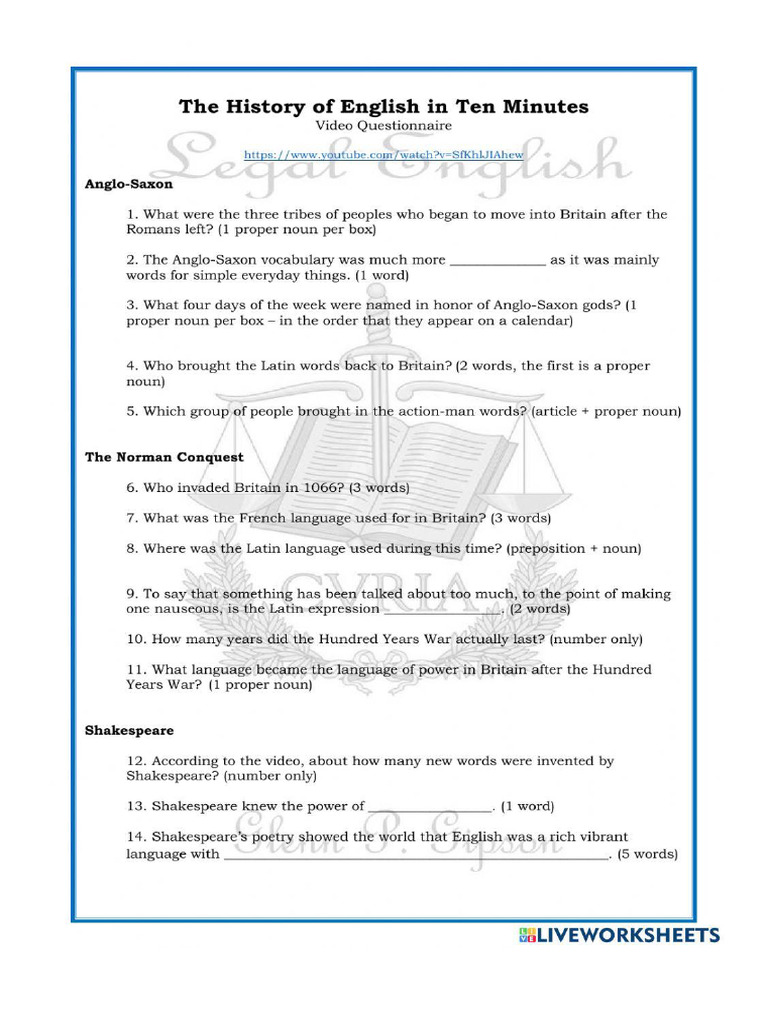 The History of English Exercise | PDF