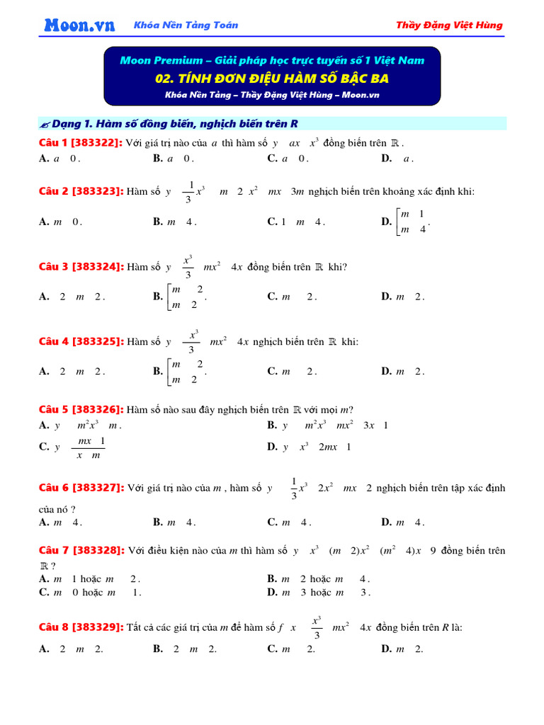De Luyen Bai Toan Don Dieu Ham So Bac 3 Co Tham So 10837031 3232024104501AM | PDF