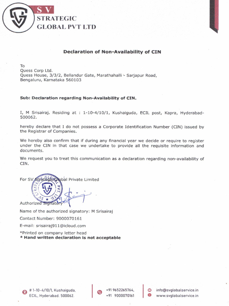 Declaration CIN | PDF