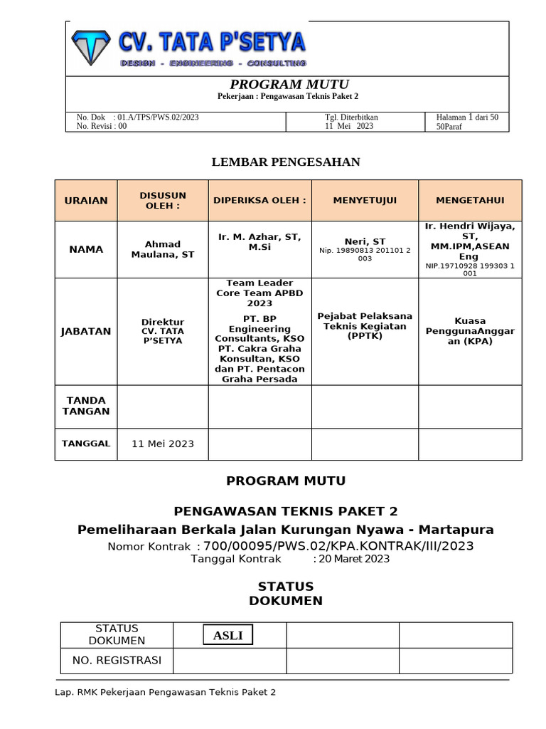 RMK CV. Tata PS P2 | PDF