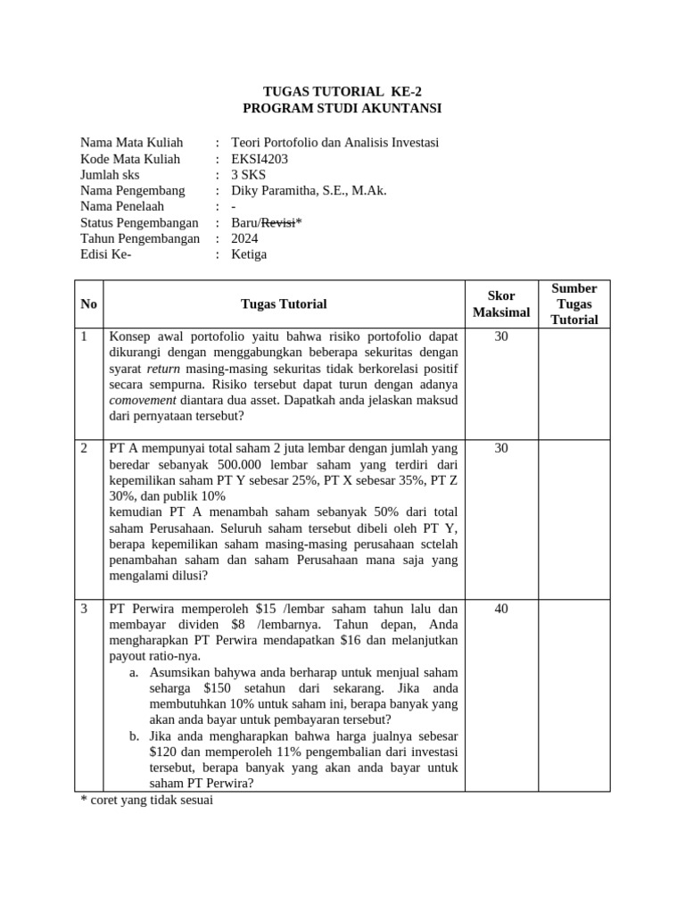 File Tugas 2 Teori Portofolio Dan Analisis Investasi | PDF