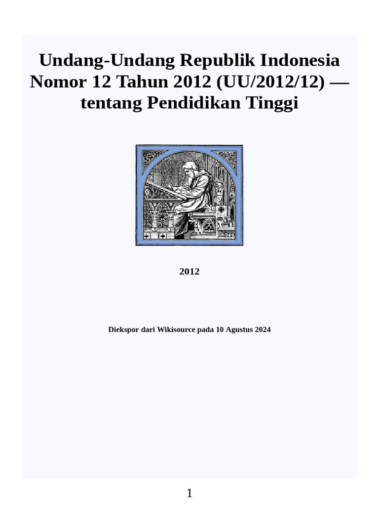 Undang-Undang Republik Indonesia Nomor 12 Tahun 2012 | PDF
