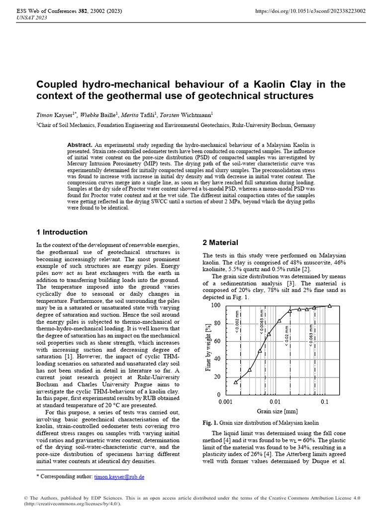 Kayser 2023 - Coupled Hydro - Mechanical Behaviour of A Kaolin Clay | PDF