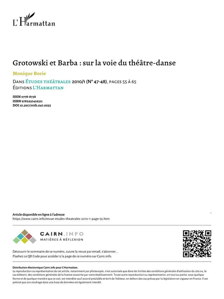 BORIE Grotowski Et Barba | PDF